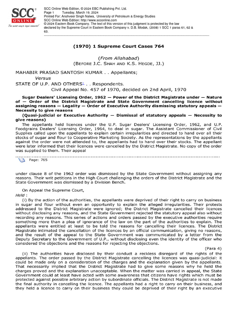 Mahabir Prasad Santosh Kumar Vs State of U.P | PDF | Justice | Crime ...