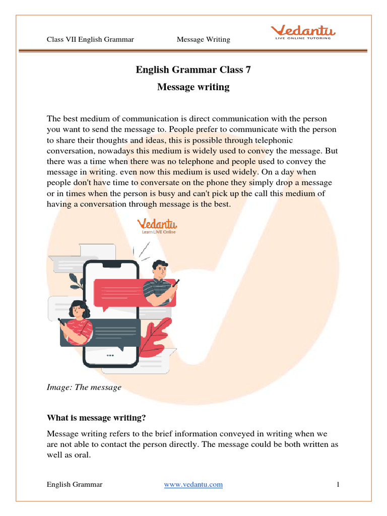 Class 7 English Grammar Ncert Solutions Message Writing | PDF
