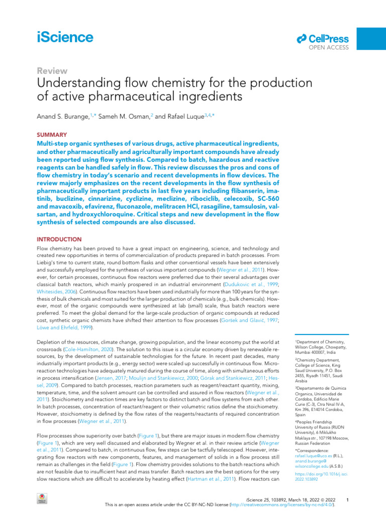 Flow Chemistry in Pharmaceutical Synthesis | PDF | Organic Synthesis ...