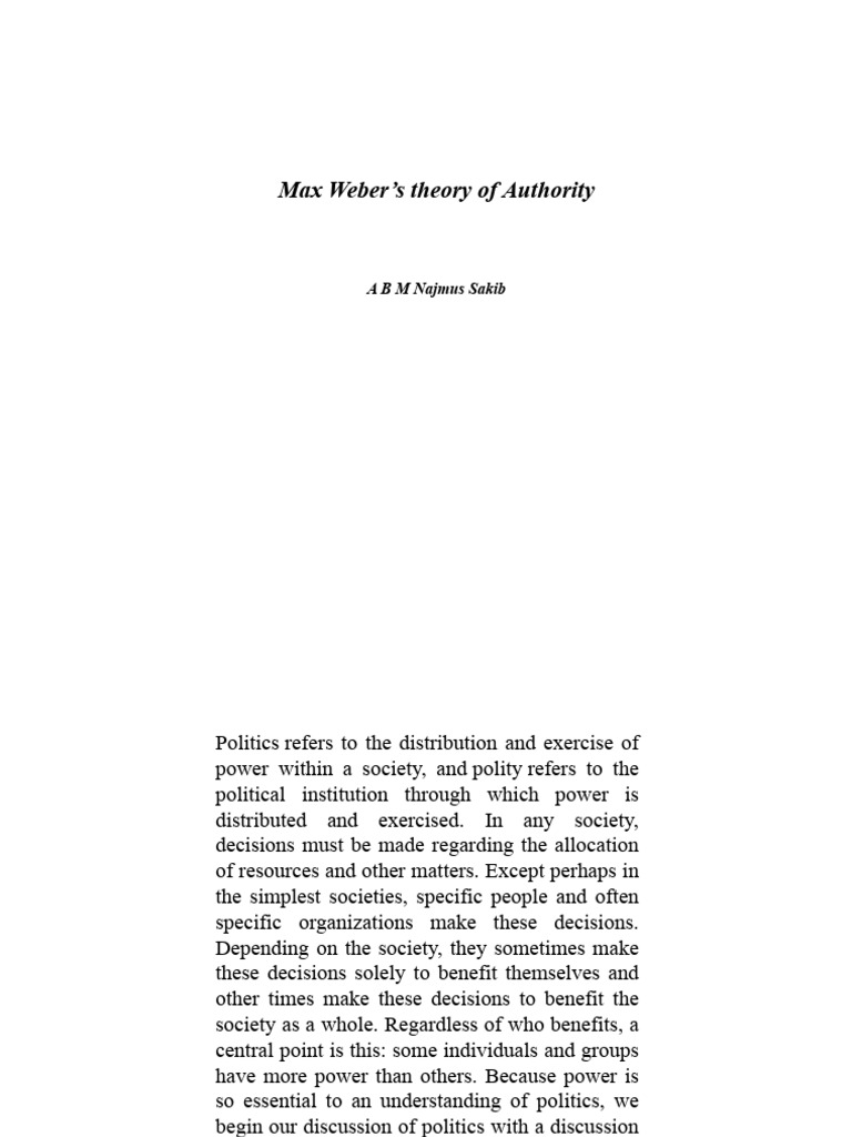 Max Weber’s theory of Authority | PDF | Charisma | Traditions