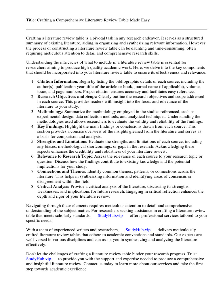 Literature Review Table Guide | PDF | Methodology | Literature Review