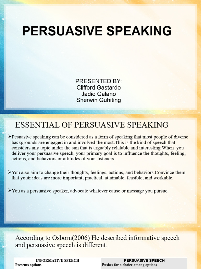 Persuasive Speaking | PDF | Public Speaking | Rhetoric