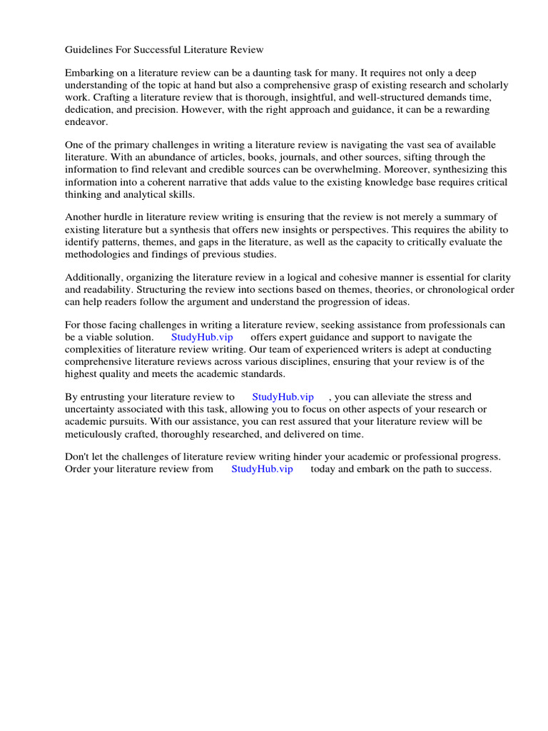 Guidelines For Successful Literature Review | Download Free PDF ...