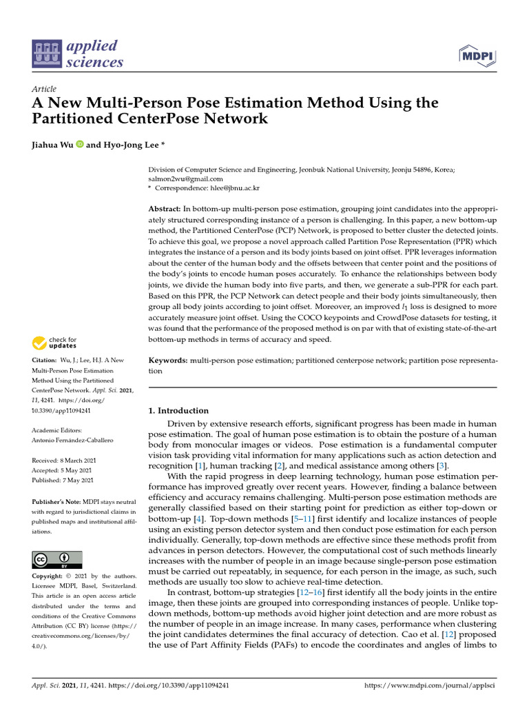 A New Multi-Person Pose Estimation Method Using The Partitioned CenterPose Network | PDF ...