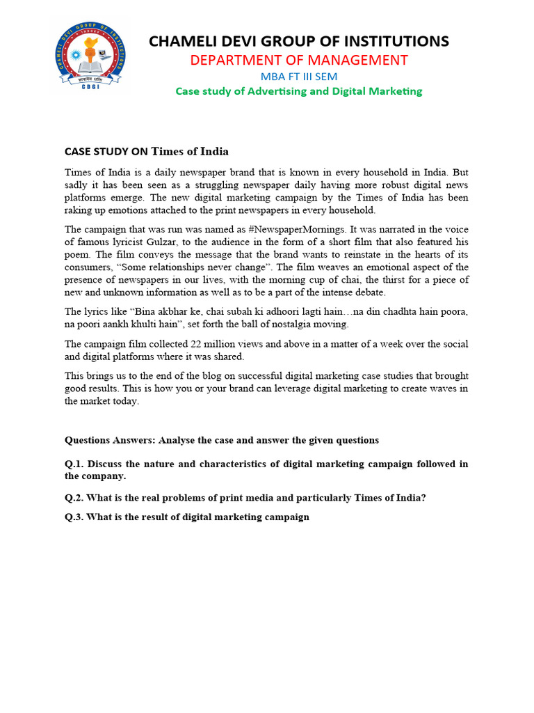 Case Study of Times of India Format | PDF | Career & Growth