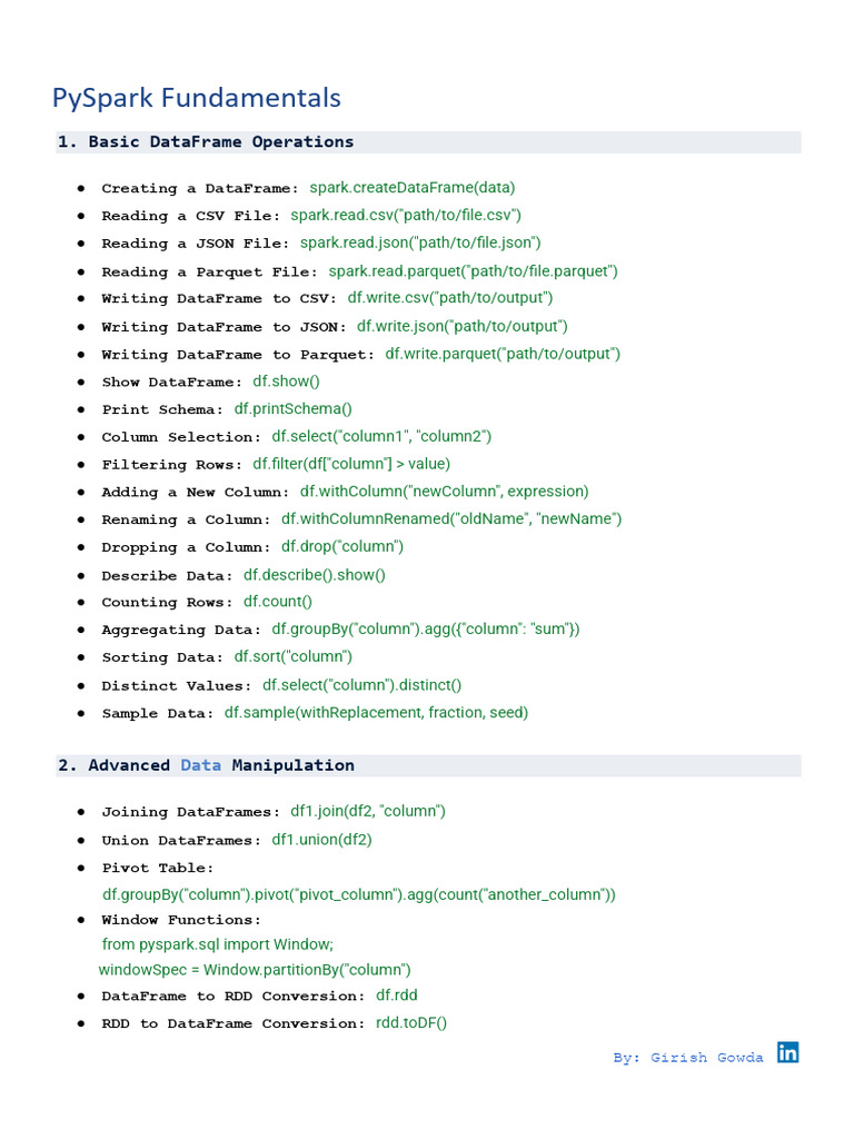 Fundamental Pyspark Operations 1708364268 | PDF | Sql | Computer Programming