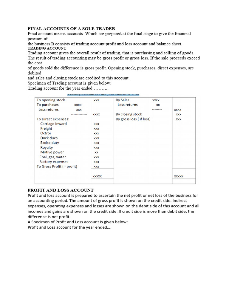 Final Accounts of A Sole Trader | PDF