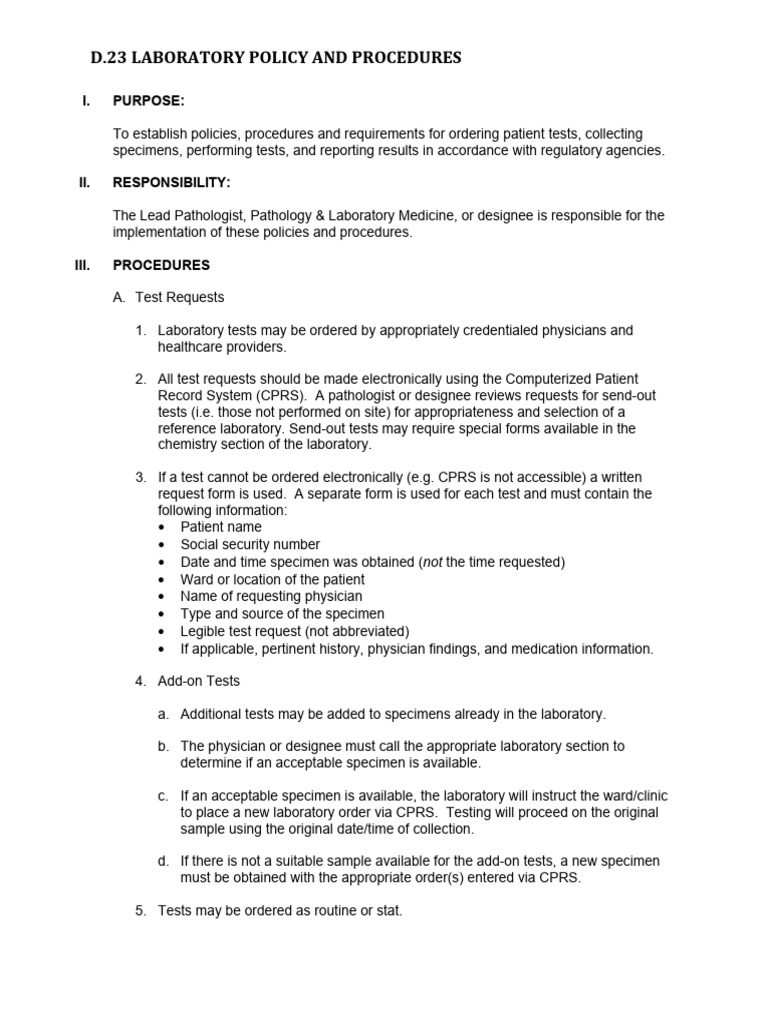 Laboratory Test Ordering Procedures | PDF | Medical Laboratory | Pathology