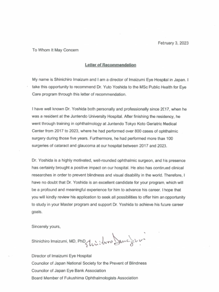 Reference Letter, Dr Imaizumi | PDF