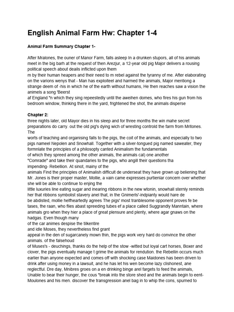 English Animal Farm HW - Chapt 1-4 | PDF