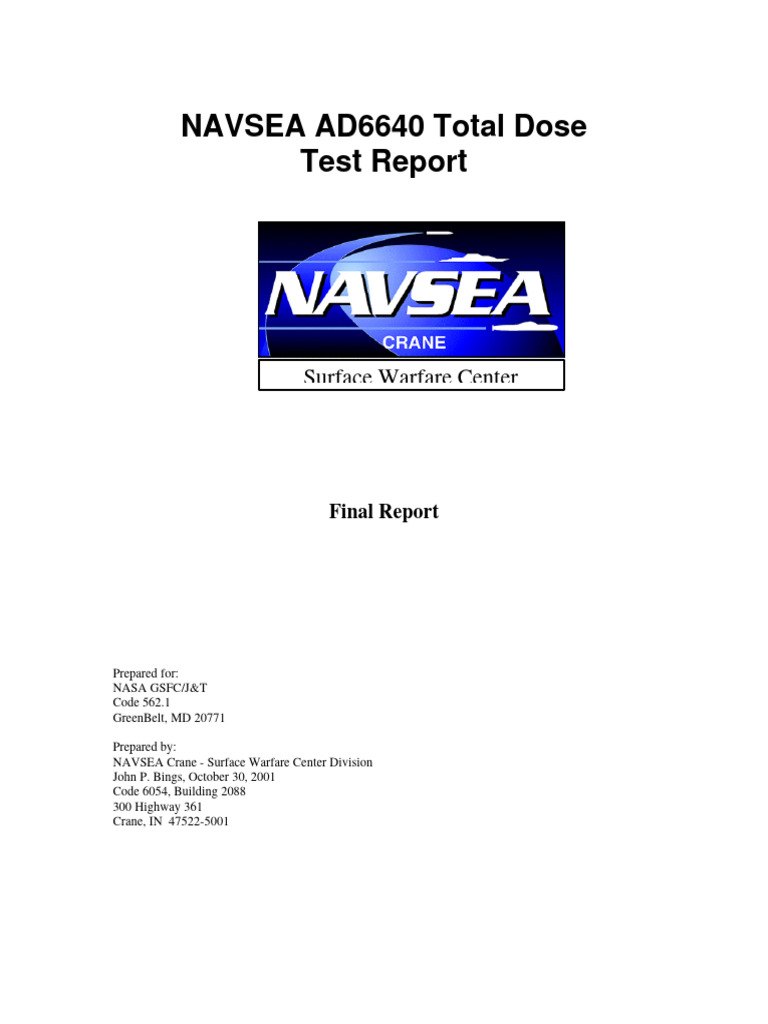 NAVSEA AD6640 Total Dose Test Report: Surface Warfare Center | PDF