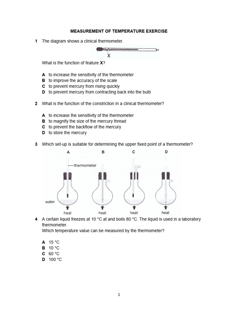 Measurement of Temperature Exercise 1 | PDF | Thermometer | Temperature