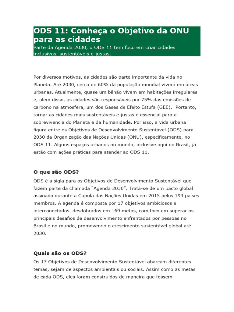 ODS 11 - Conheça o Objetivo Da ONU para As Cidades | Download grátis ...