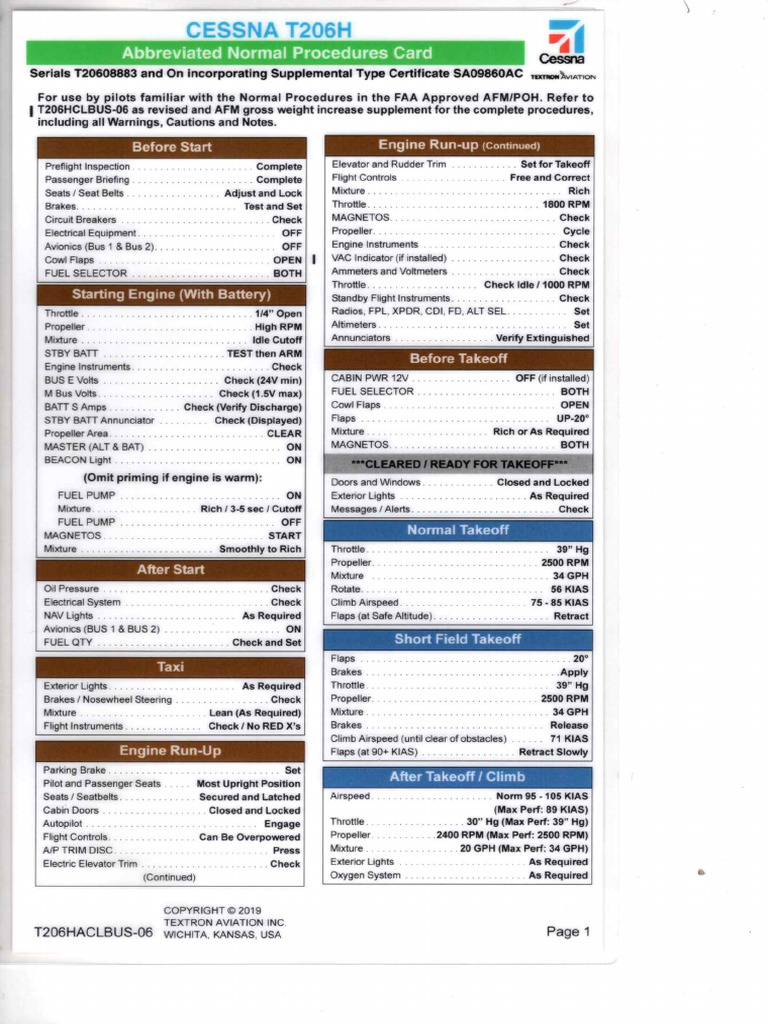 Abbreviated Normal Procedure Card | PDF
