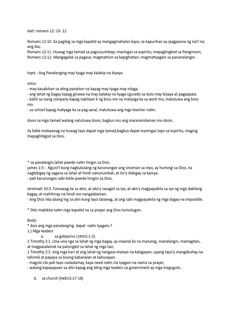 Ang Panalanging May Tyaga May Kalakip Na Biyaya. | PDF