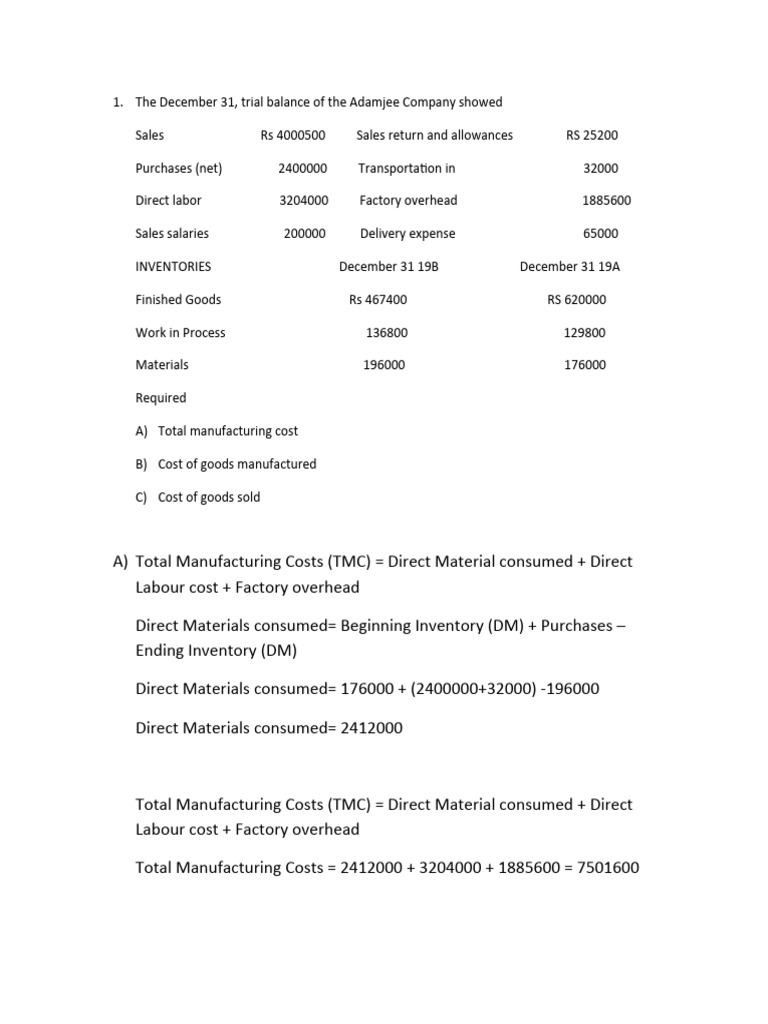 COGS F2F Practise Questions With Solutions | PDF | Cost Of Goods Sold ...