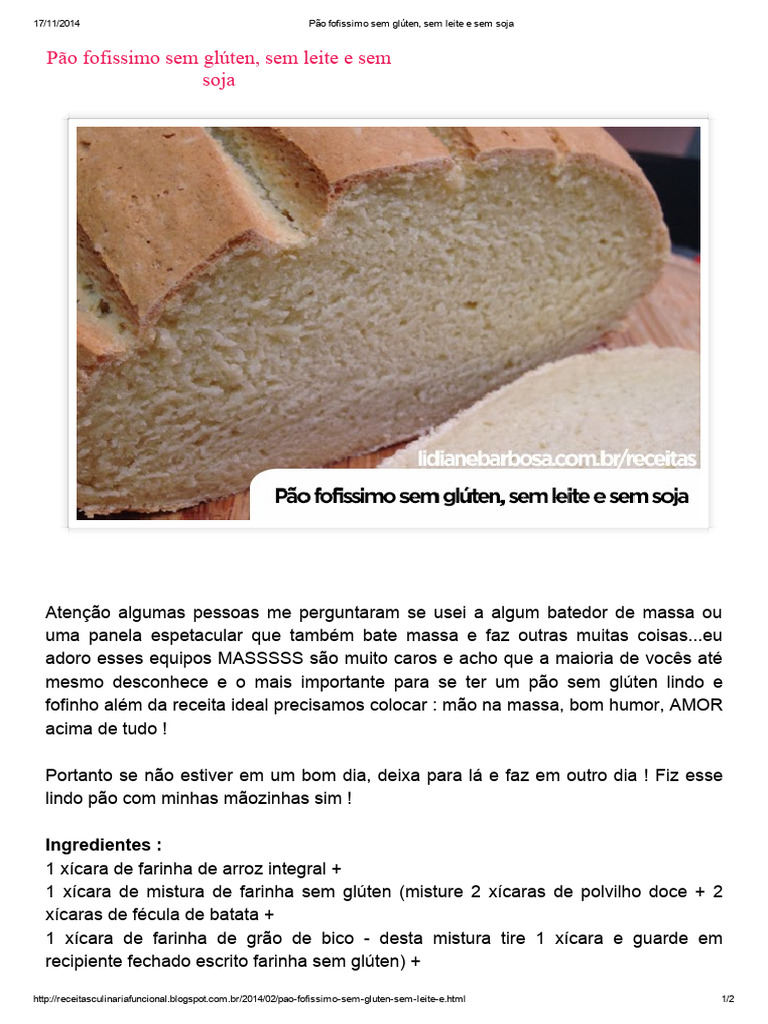 Pão Fofíssimo Sem Glúten e Sem Soja | PDF | Pães | Farinha