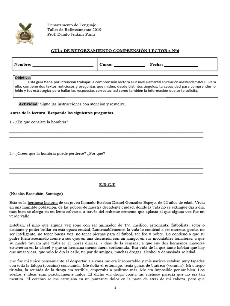 GUÍA N°6_TALLER DE REFORZAMIENTO LENGUAJE | PDF