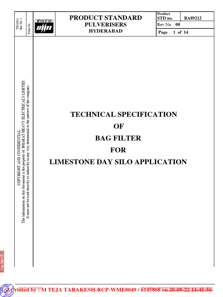 Bag Filter TS | PDF | Specification (Technical Standard)