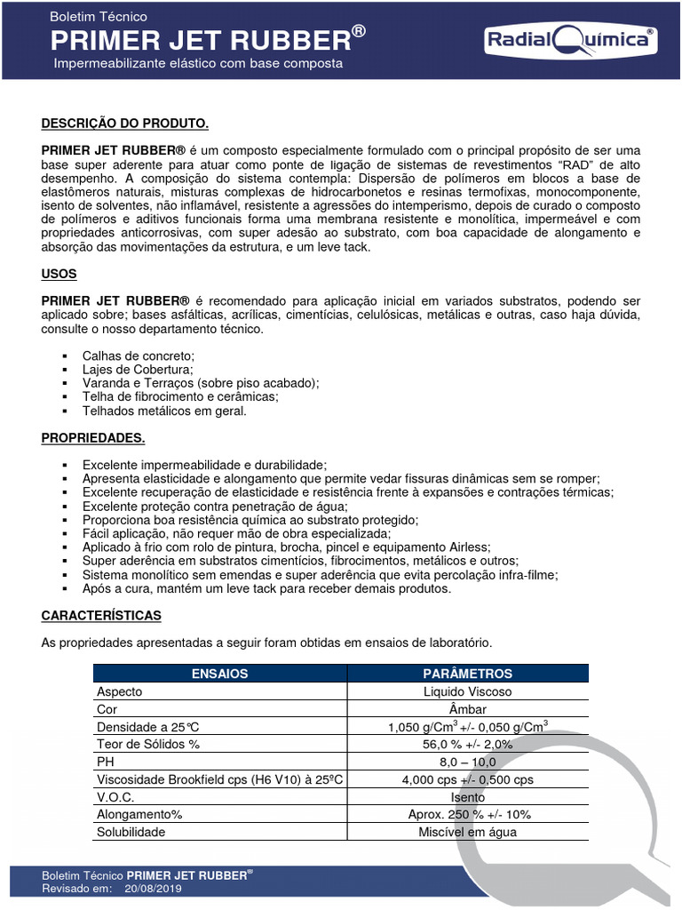 Boletim Técnico - PRIMER JET RUBBER | PDF | Polímeros | Mistura