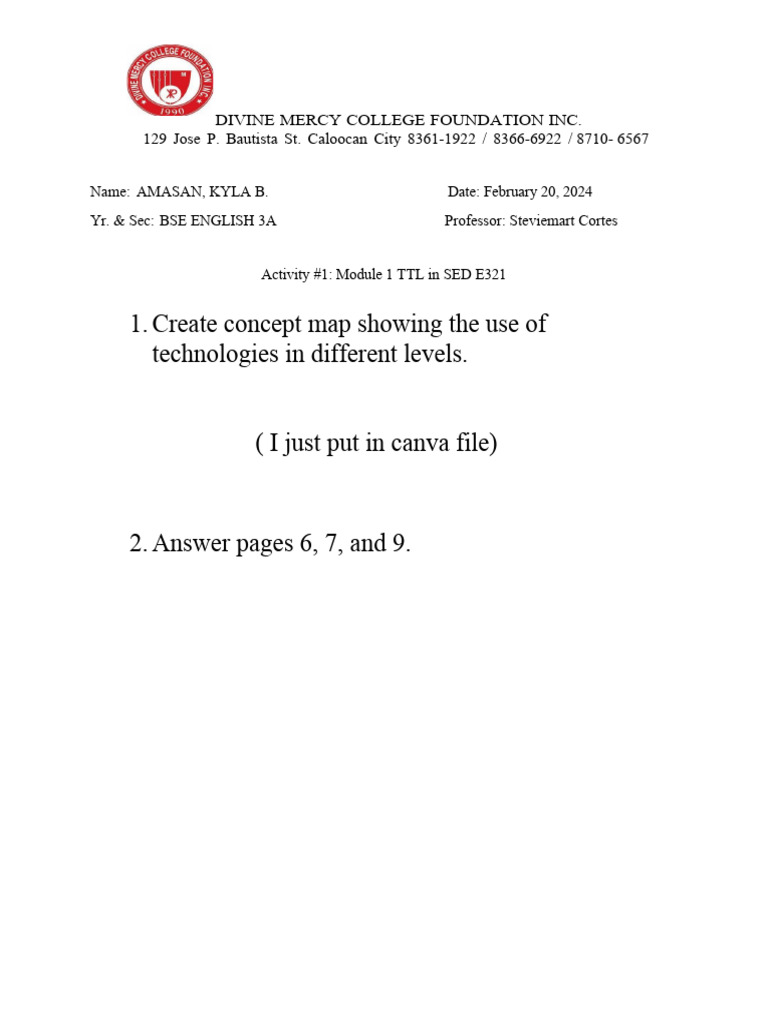 AMASAN - BSE ENGLISH 1-A - Asynchronous Activity #1 - SEDE111 | PDF | Learning | Cognition