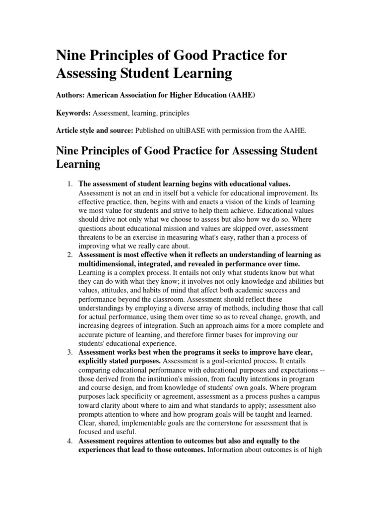 Academics Nine Principles of Good Practice for Assessing Student ...