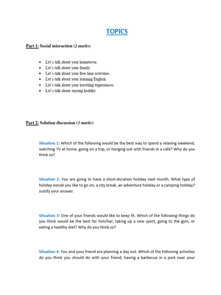 Topics For Speaking - B1-For Student | PDF