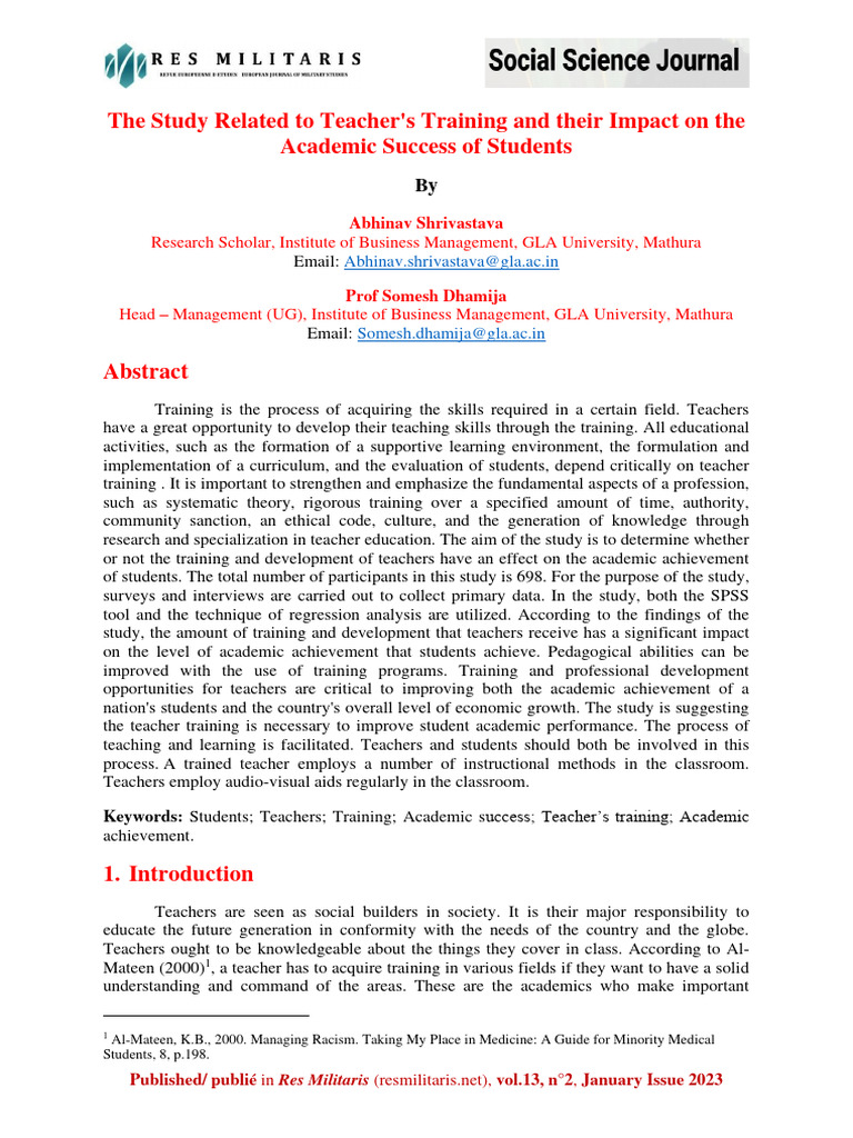 Teacher Training's Impact on Student Success | PDF | Linear Regression ...