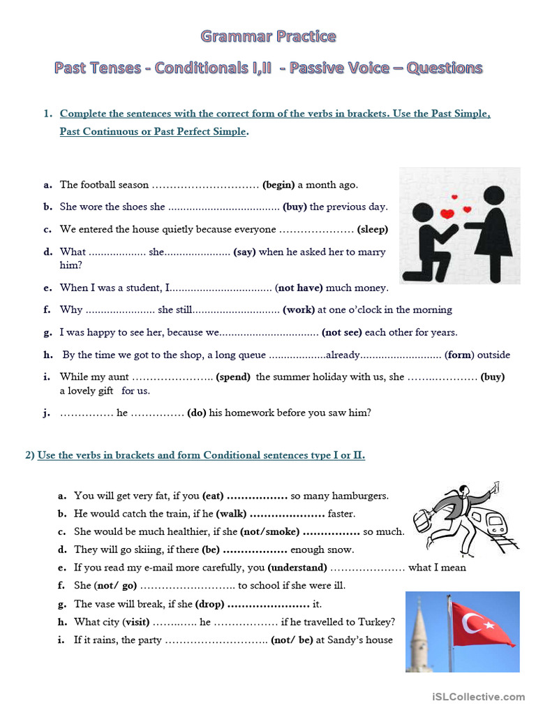Grammar Practice Past Tenses - Conditionals I, II - Passive Voice ...