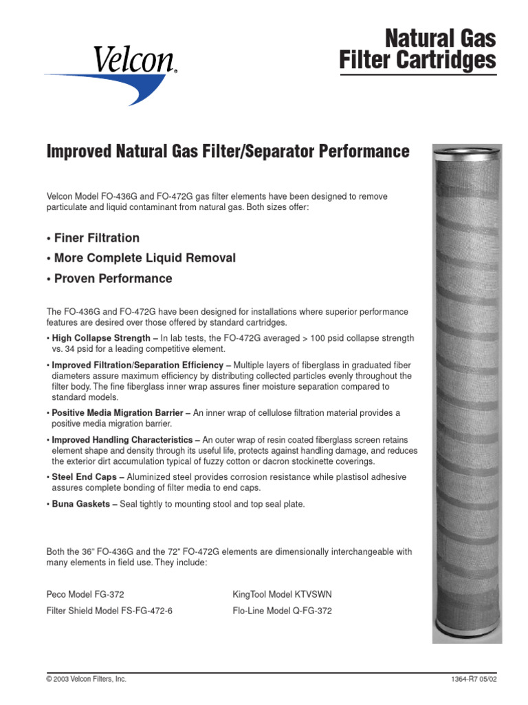 Velcon Gas Filters 436 | PDF | Filtration | Fiberglass