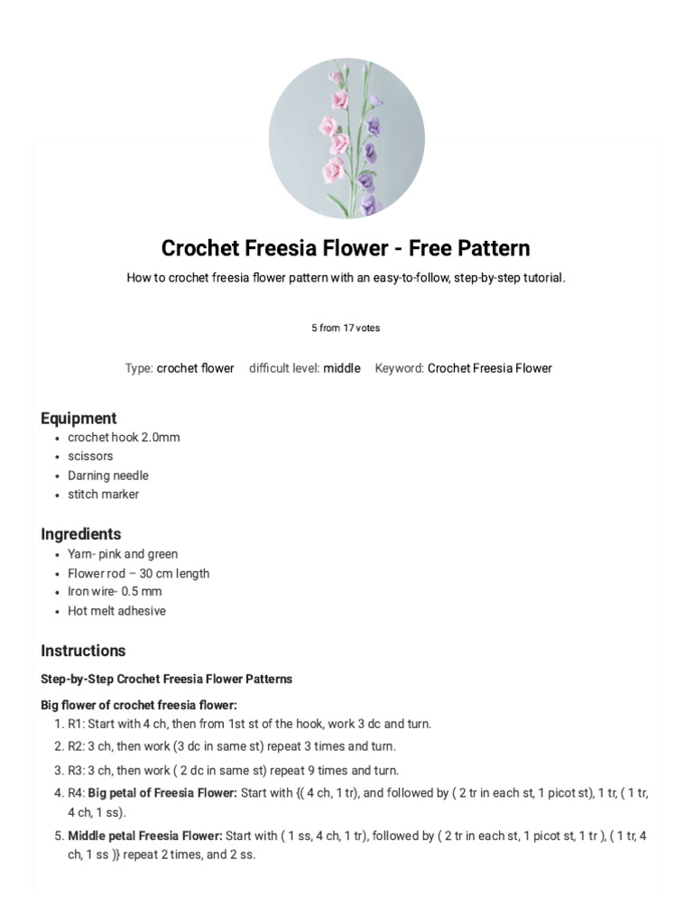 Crochet Freesia Flower - Free Pattern - Hookok | PDF | Crochet | Needlework