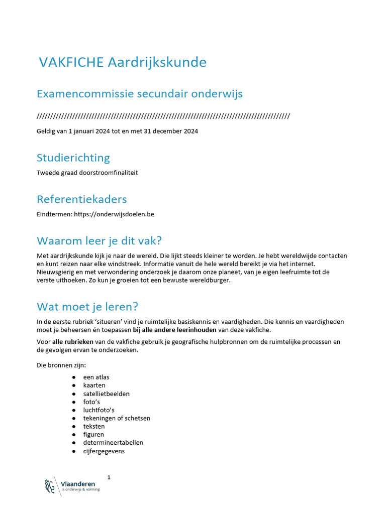 VAKFICHE Aardrijkskunde 2D 2024 | PDF