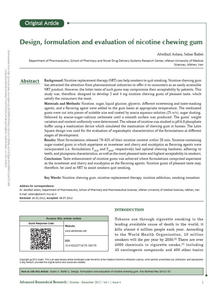 Dokumen Keilmiahan Design Formulation And Evaluation Of Nicotine Chewing Gum Pdf Nicotine