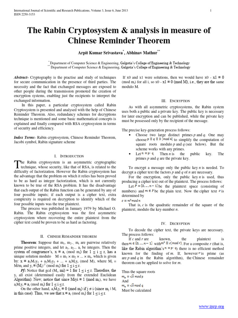 Robin Cryptosystem | PDF | Public Key Cryptography | Encryption