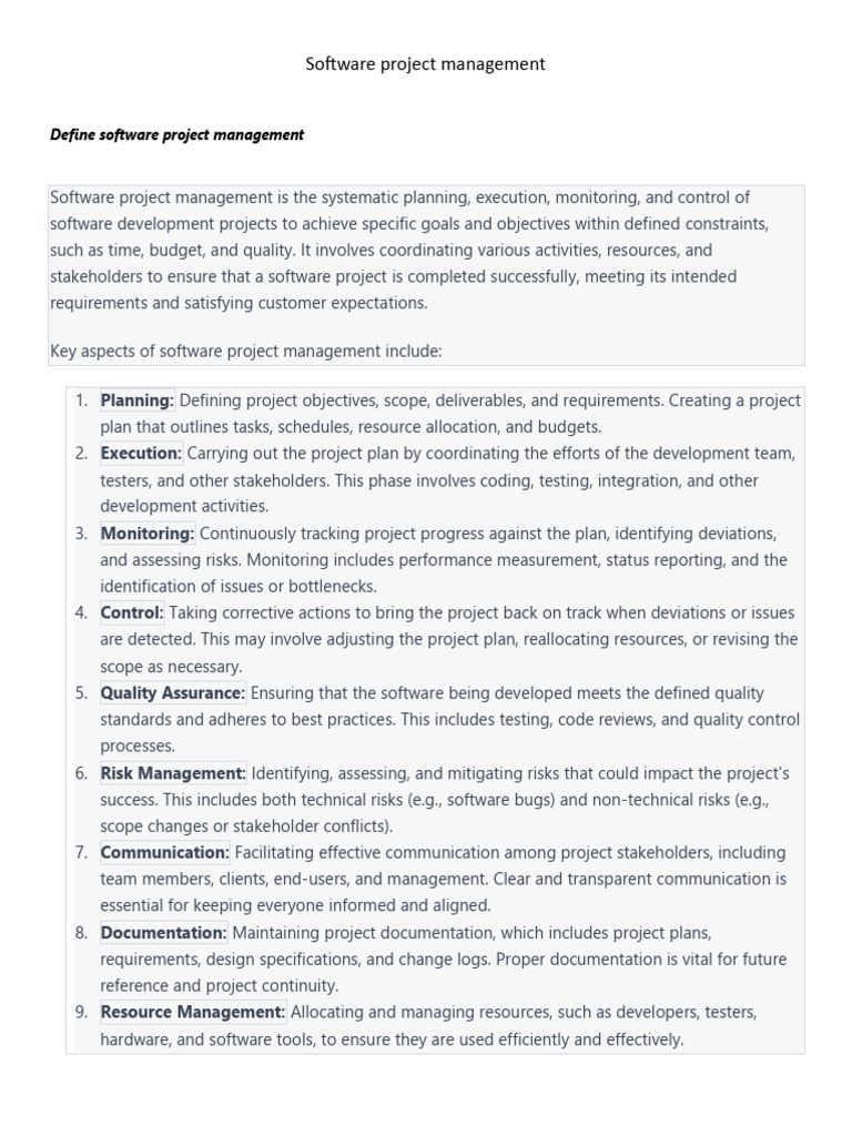 Software Project Management Essentials | PDF | Software Development ...