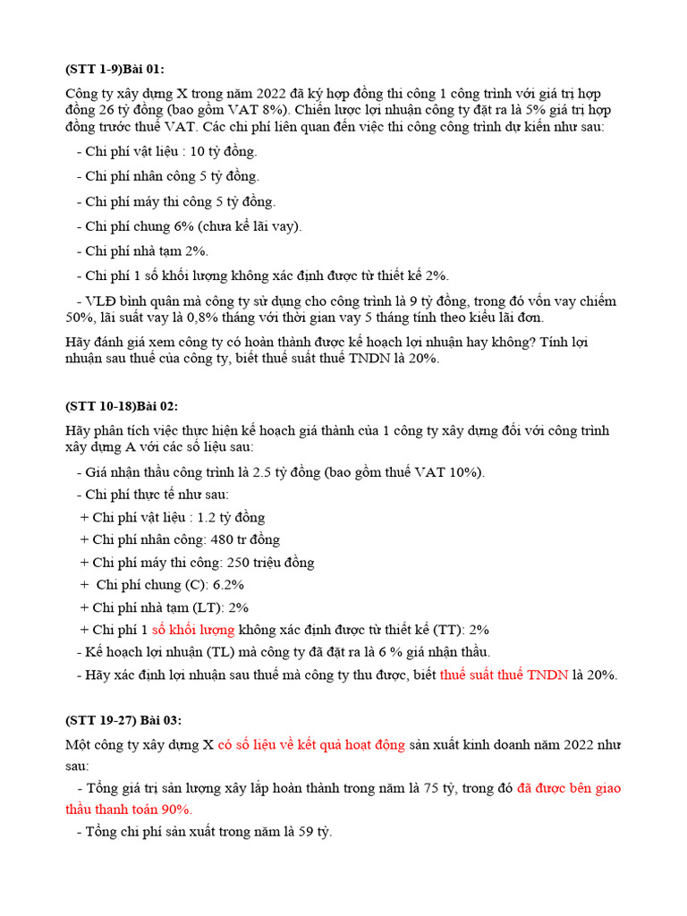 (STT 1-9) Bài 01:: số khối lượng thuế suất thuế TNDN | PDF