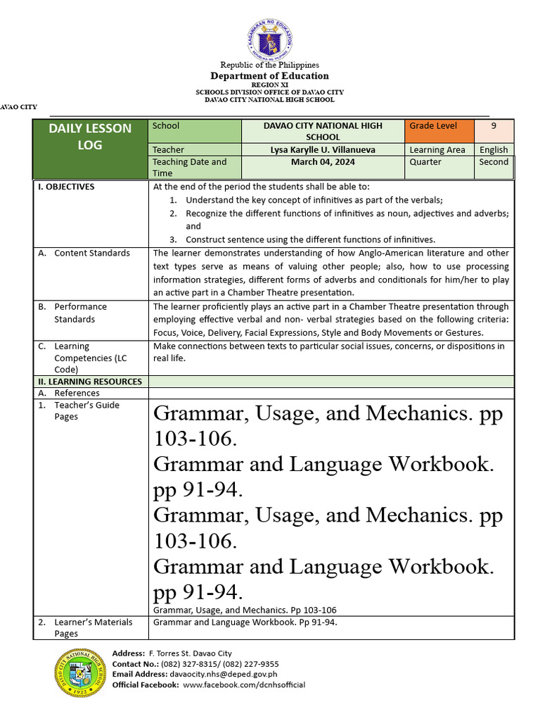 Infinitives-Lesson Plan | PDF | Verb | Adjective