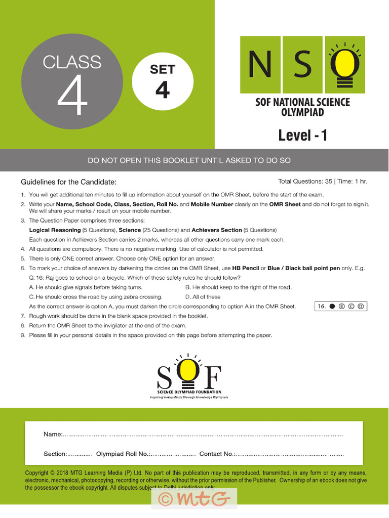 Nso Level1 Class 4 Set 4 | PDF | Foods | Earth
