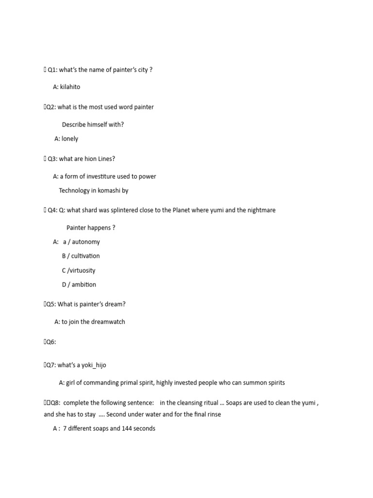 Yumi and The Nightmare Painter Quiz | PDF