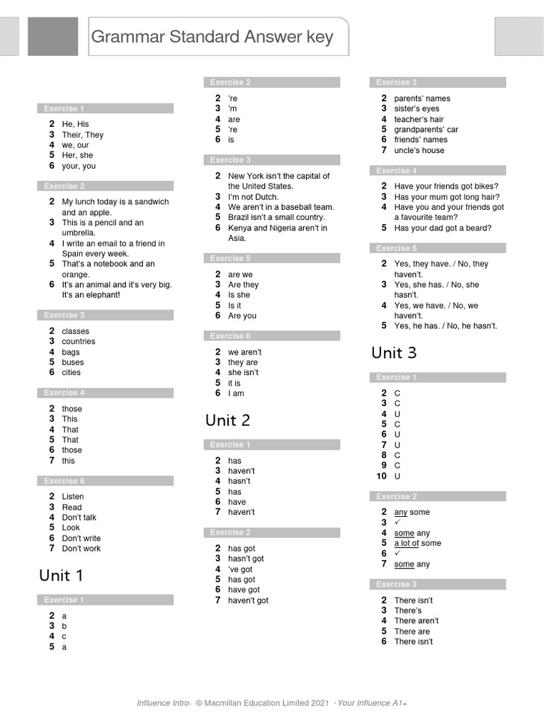 Intro A1PLUS Grammar Standard AK | PDF