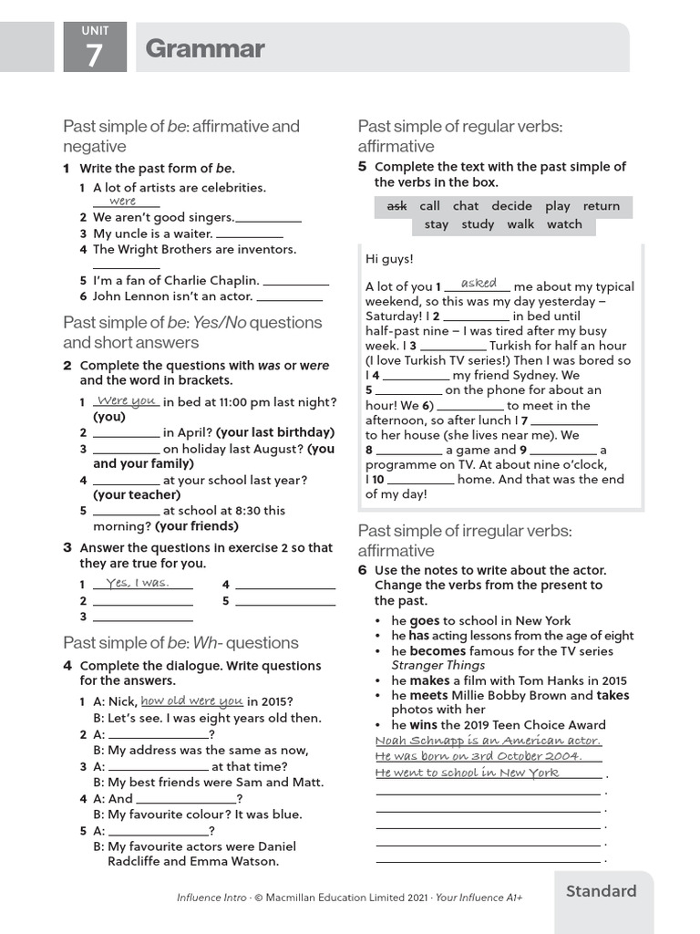 Intro A1PLUS U7 Grammar Standard | PDF | Linguistics | Grammar