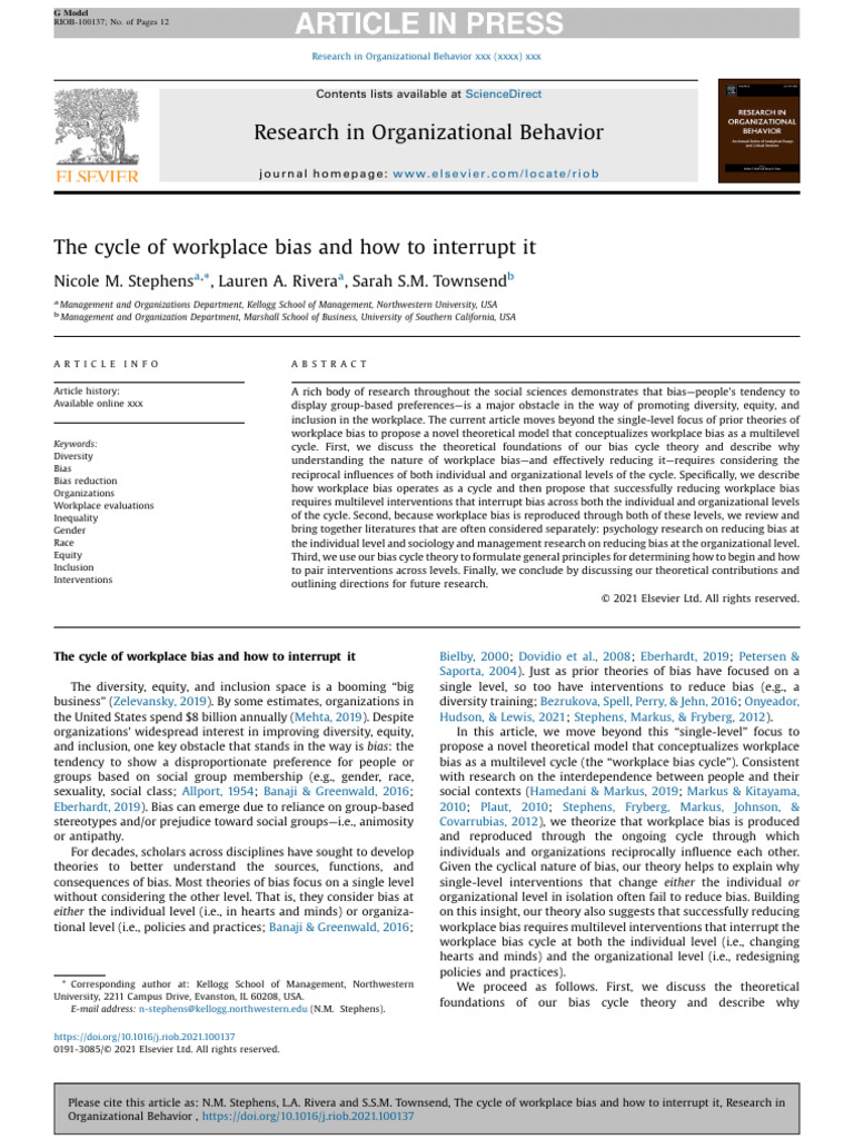 The Cycle of Workplace Bias and How To Interrupt It | PDF | Stereotypes ...