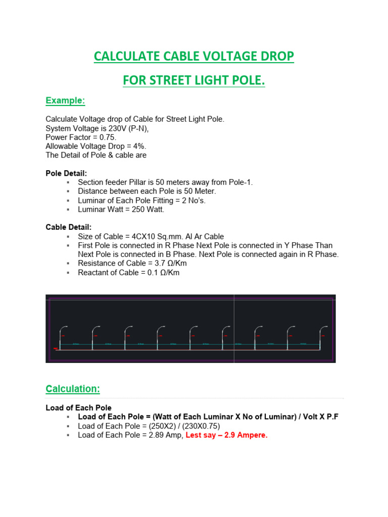 Calculate Cable Voltage Drop For Street Light Pole | PDF | Volt | Electronics
