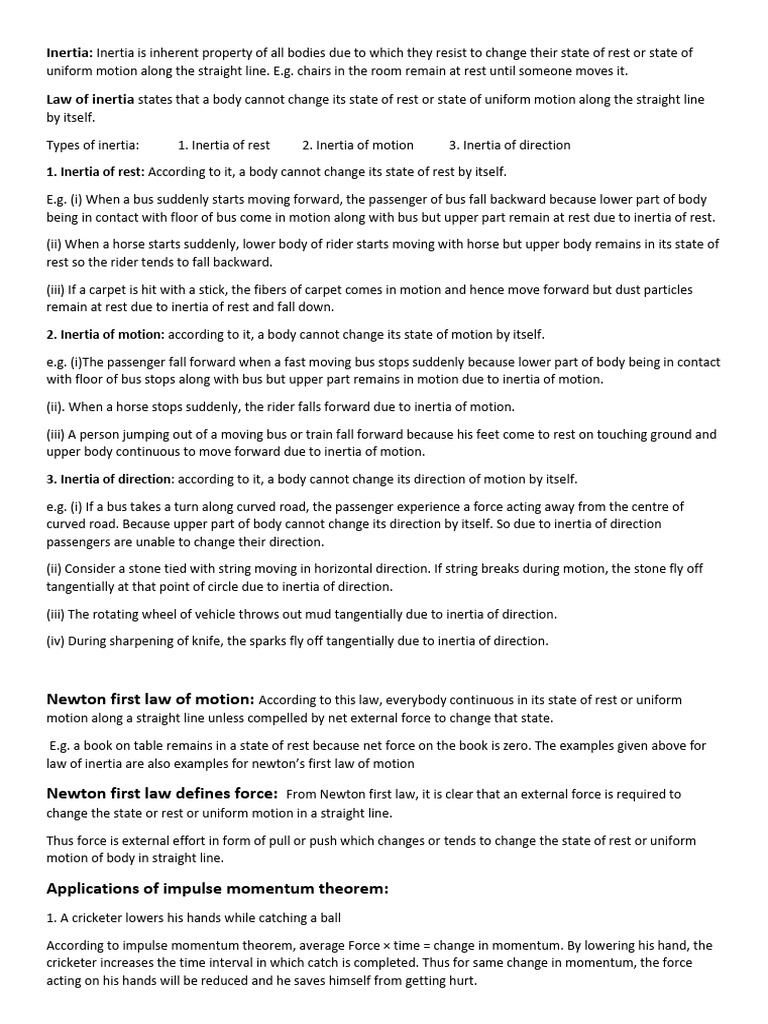 Law of Inertia, Newton First Law, Newton 3rd Law and Impulse Momentum ...