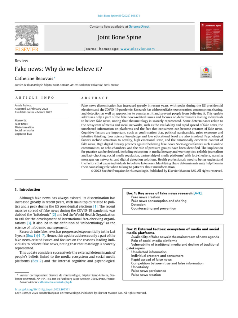 Beauvais - 2022 - Fake News Why Do We Believe It | PDF | Social Media ...