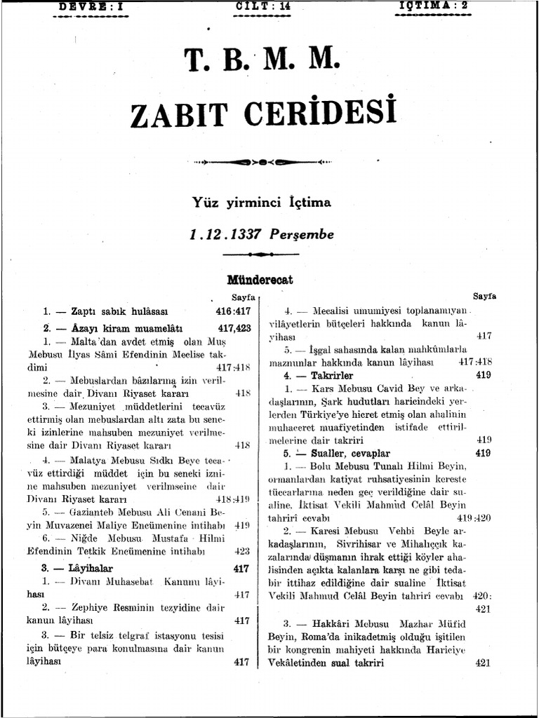 TBMM Zabt Ceridesi Devre 1 Cilt 14 Ictima 2 | PDF