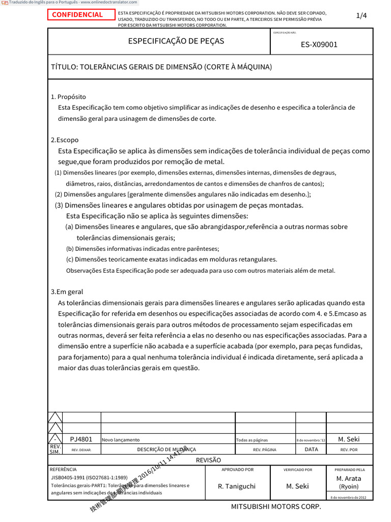 Es-X09001e - General Dimension Tolerances - En.pt | PDF