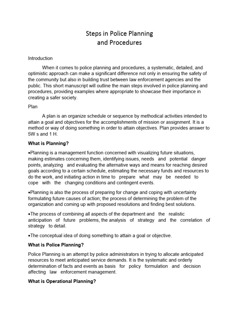 Steps in Police Planning Word | Download Free PDF | Police | Policy