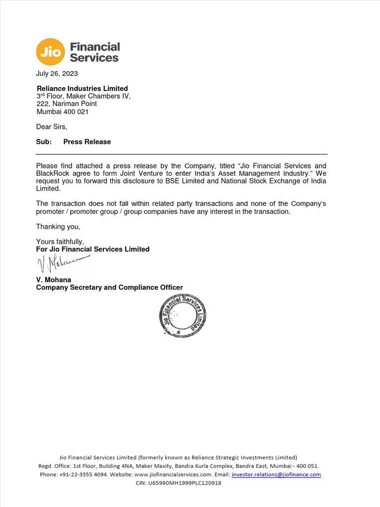 Jio and BlackRock Form Joint Venture | PDF | Black Rock | Joint Venture