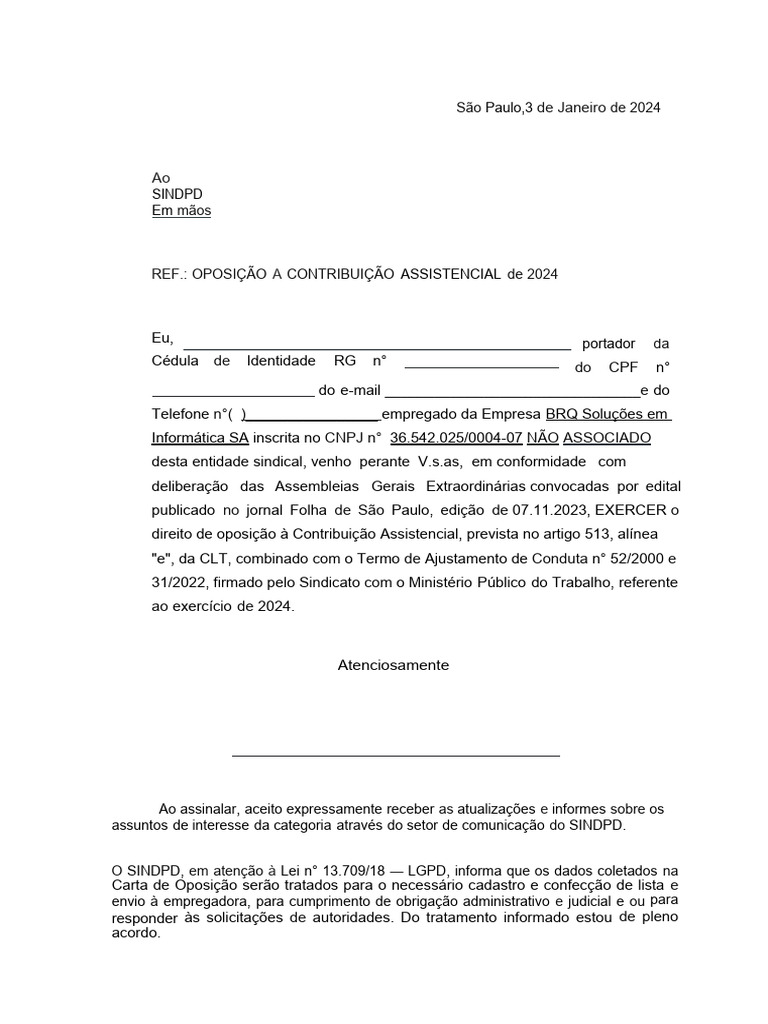 Carta de Oposição Sindicato | PDF | Finanças e Administração de Capital